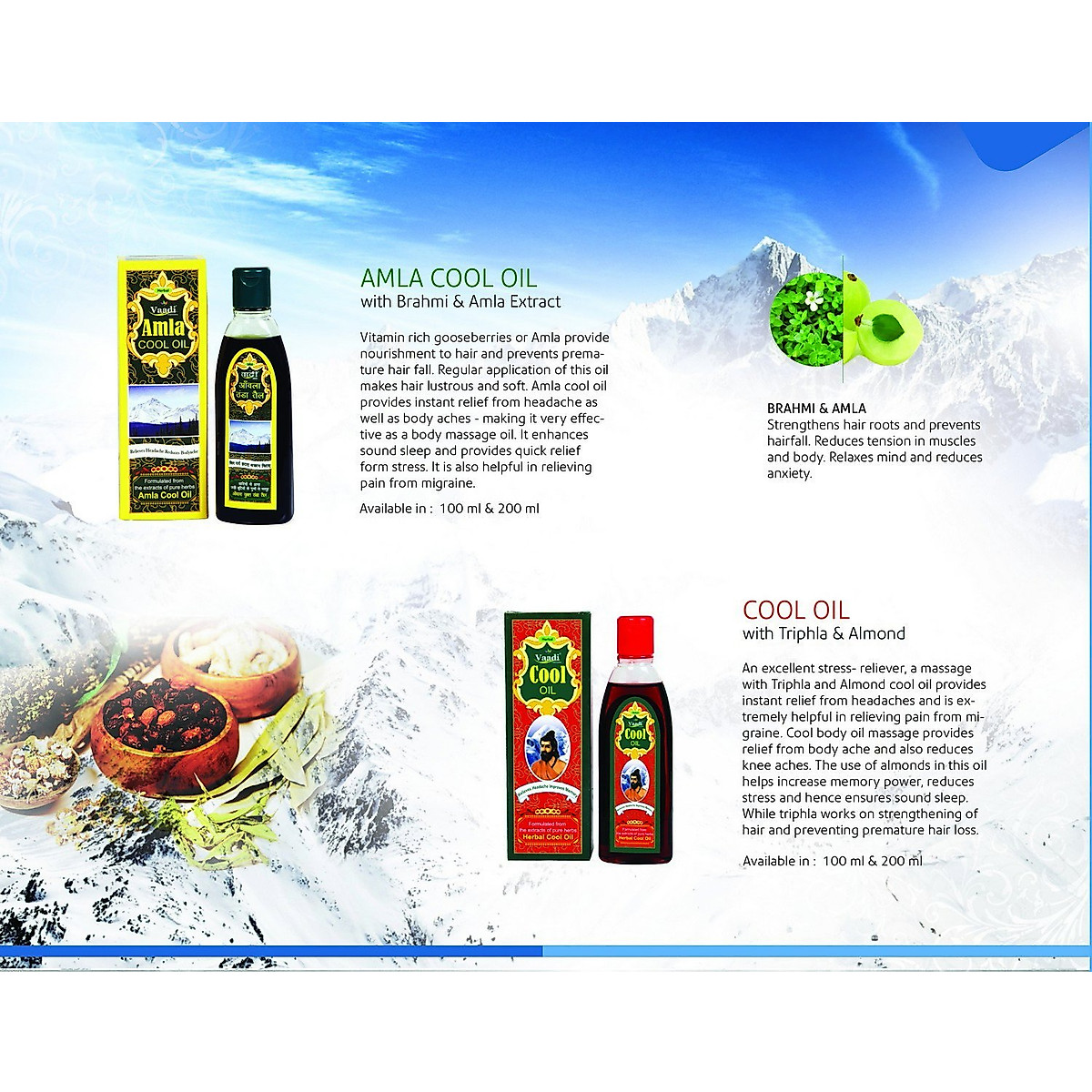 Vaadi Herbals Amla and Brahmi Blend Hair Oil - Therapeutic Grade for Hair Growth and Cooling - 6.76 Ounces