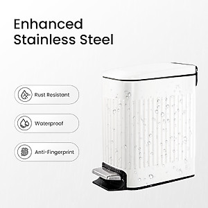 Cesun Bathroom Trash Can with Lid, 1.6 Gallon Small Metal Garbage Can with Foot Pedal, Slim Waste Basket for Bathroom, Office, Bedroom, Laundry, White