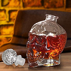 MDLUU Glass Wine Decanter, Skull Decanter Bottle, Liquor Decanter with Airtight Stopper, Wiskey Vodka Beer Decanter for Gift, Home, Bar, Party Decor, 25oz/750ml
