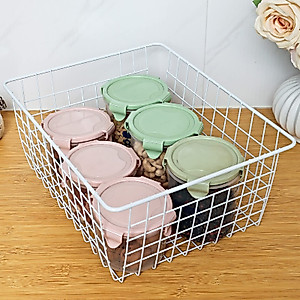 14" Upright Freezer Storage Baskets, White Wire Storage Bins Large Bakset for Freezer, Pantry, Bathroom Organizing, Set of 4