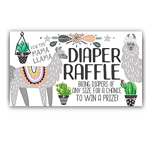 Lone Star Art Diaper Raffle Tickets - Mama Llama Themed Card, Fun Cute Animals and Colorful Baby Shower Games Raffle Sign and Ticket, Neutral Gender, Set of 50 Double Sided Raffle Stationery Cards