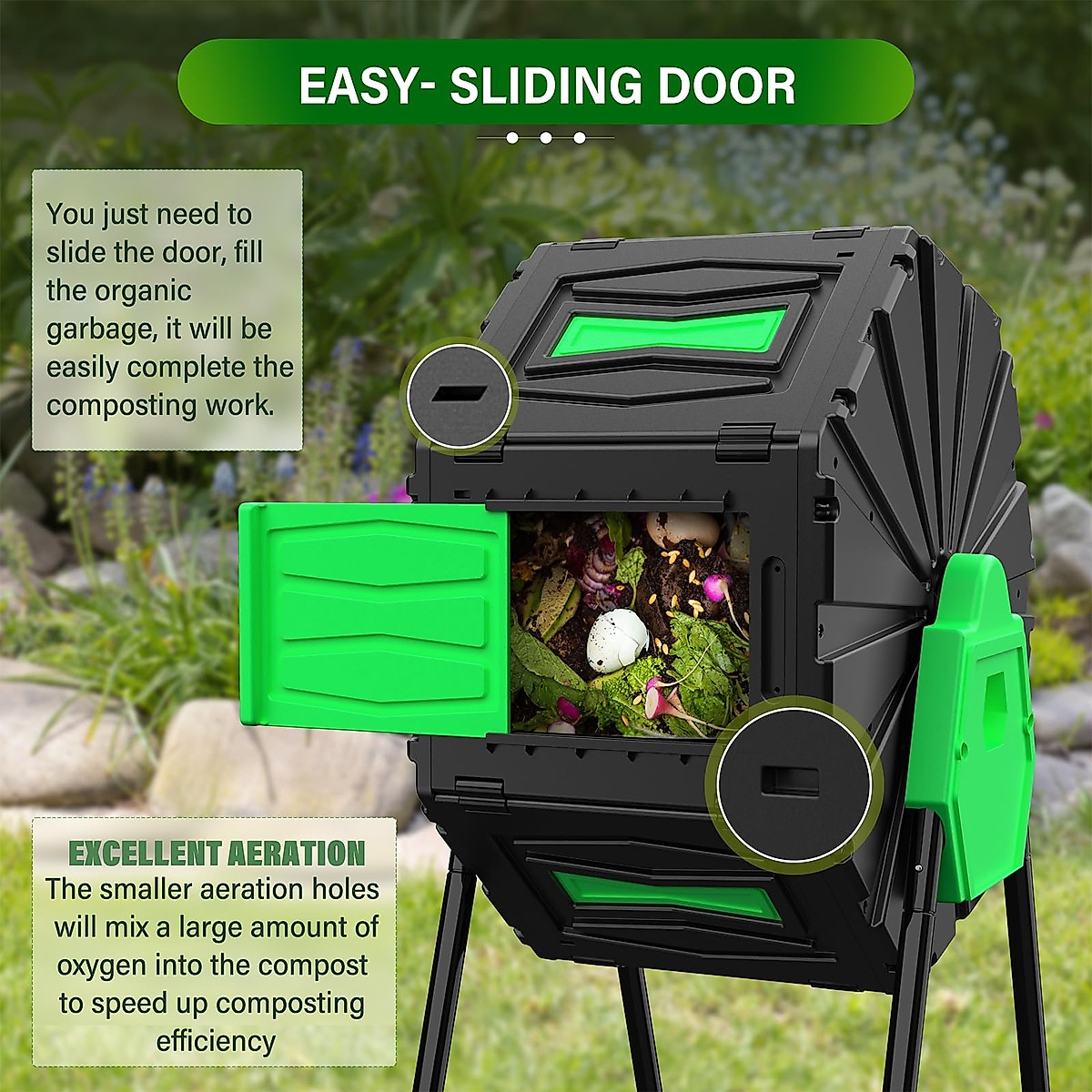 EFURDEN Compost Tumbler Outdoor Rotating Composter, with a Fast and Efficient Composting System for Garden, Kitchen, and Yard Waste (22.5 Gallon)