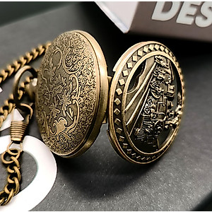 Top Fashion Watches Vintage Bronze Steam Train Mens Quartz Gift Pocket Watch with Chain