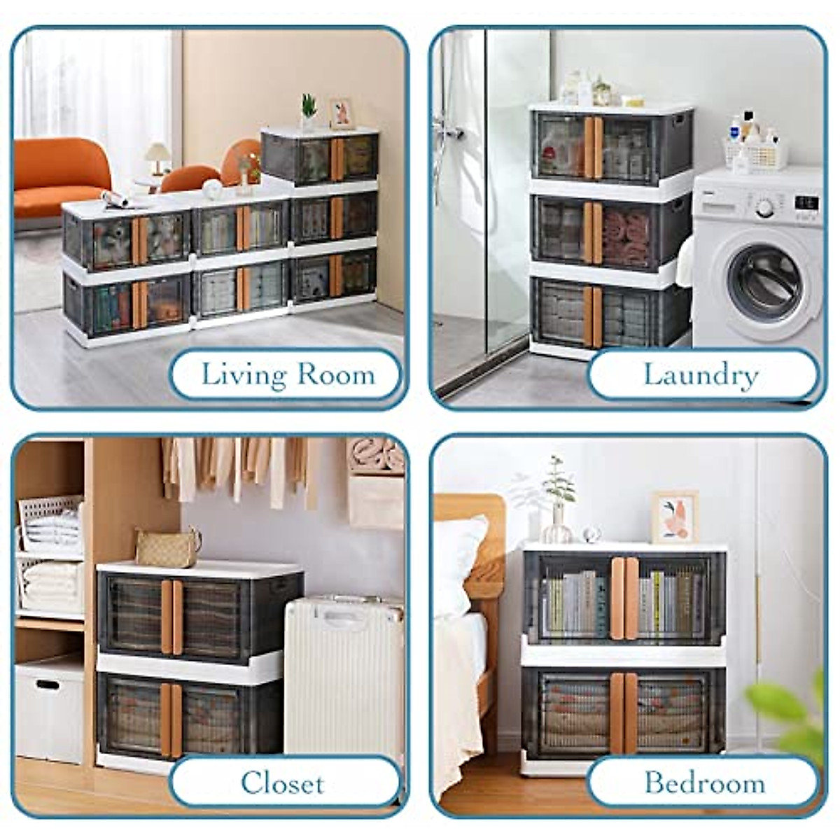 JUST AMAZING DEALS Storage Bins With Lids Stackable Storage Bins with Front Opening Doors and Top Lids for DUAL ACCESS, Collapsible, Closet Office Storage (19.8 gallon / 75 litre)