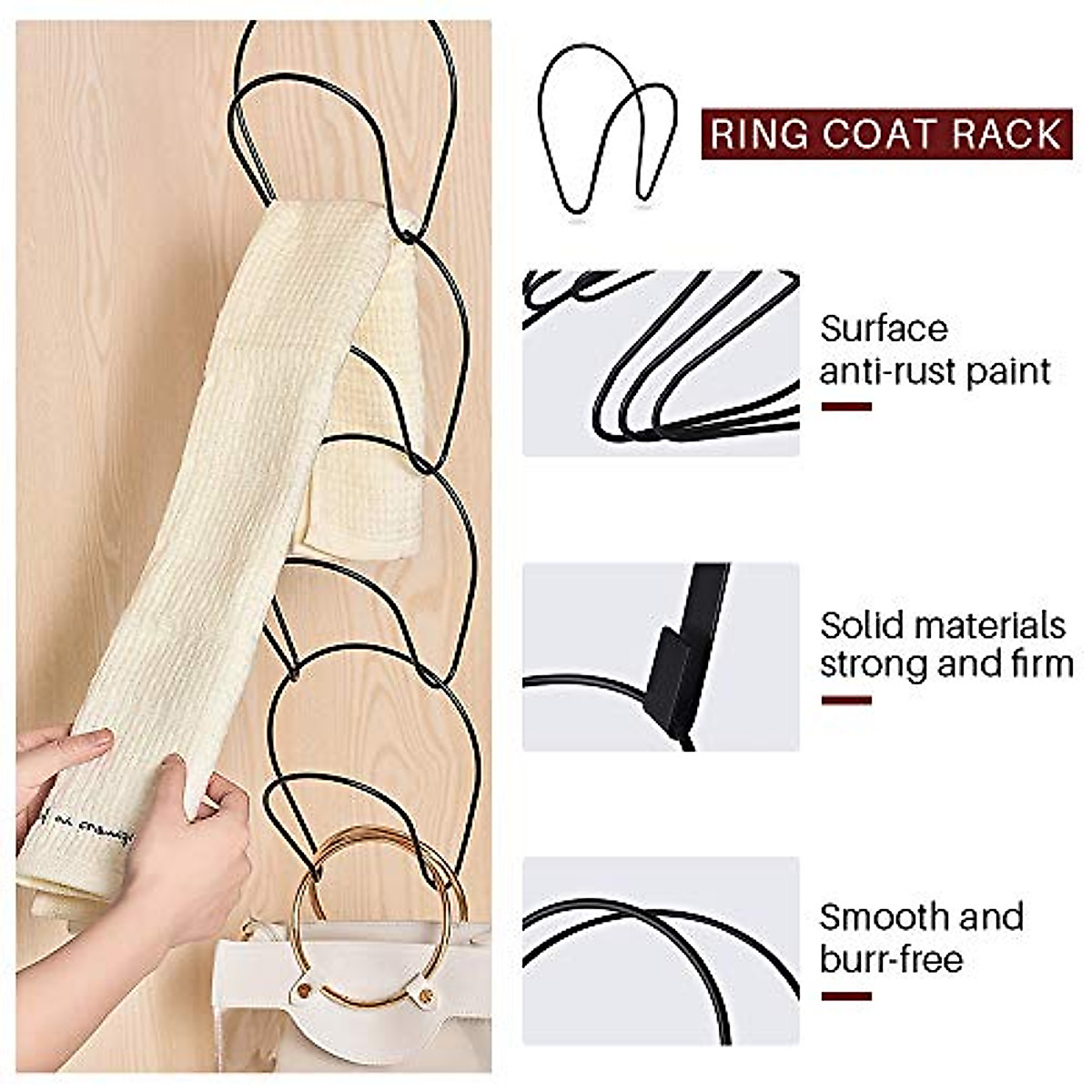 Hat Rack Caps Rack Holder,10 Rings Hat Organizer Cap Holder Organizer (Door Hooks and Sticky Hooks Include),Door/Wall/Clothes Rod Hanger Storage Hat Organizer for Baseball, Caps, Towel (round, black)