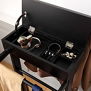 Sardoxx Valet Stand For Man, Father's Day Gift, Black Wood Suit Valet Stand, Clothes Stand With Top Tray, Shoe Rack, Lidded Storage, Used In Entryway Office Living Room, 17" L x 13.6" W x 43" H