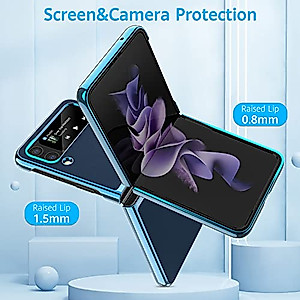 MATEPROX Slim Case for Samsung Galaxy Z Flip 3 5G, Lightweight with Non-Slip Leather Back & Electroplated Frame - Light Blue