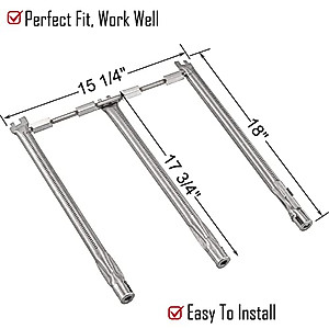 SUONA 69787 304SS Burner Tube Set for Weber Spirit 300 & Spirit II 300 Series (Front Control) E-310 S-310 E-320 S-320 E-330 S-330 SP-330 (2013 and Newer) Grill Parts Burner Replacement 18 Inch