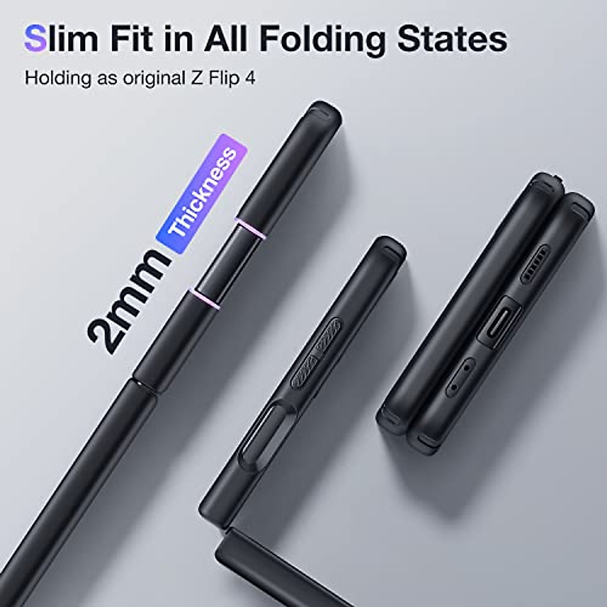 Humixx for Samsung Galaxy Z Flip 4 Case with 2X HD Lens Protector, [Mil-Grade Protection][Anti-Fingerprint] Translucent Matte Hard PC Back with Soft TPU Edge & Airbag Shock- Black