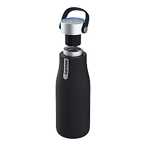 PHILIPS Water GoZero UV Self-Cleaning Smart Water Bottle Vacuum Stainless Steel Insulated Water Bottle with Handle Double-wall, Auto Cleaning, Keep Drink Hot or Cold, BPA Free, Black, 20oz