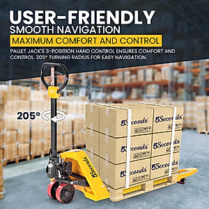 5Seconds - Steel Pallet Jack, Hand Lift Jack Tool with Hydraulics System, Safe Moving Equipment for Industrial & Commercial Use, 48" L x 27" W x 47" H, 5500lb Capacity, Fork Sizes 48” x 27”