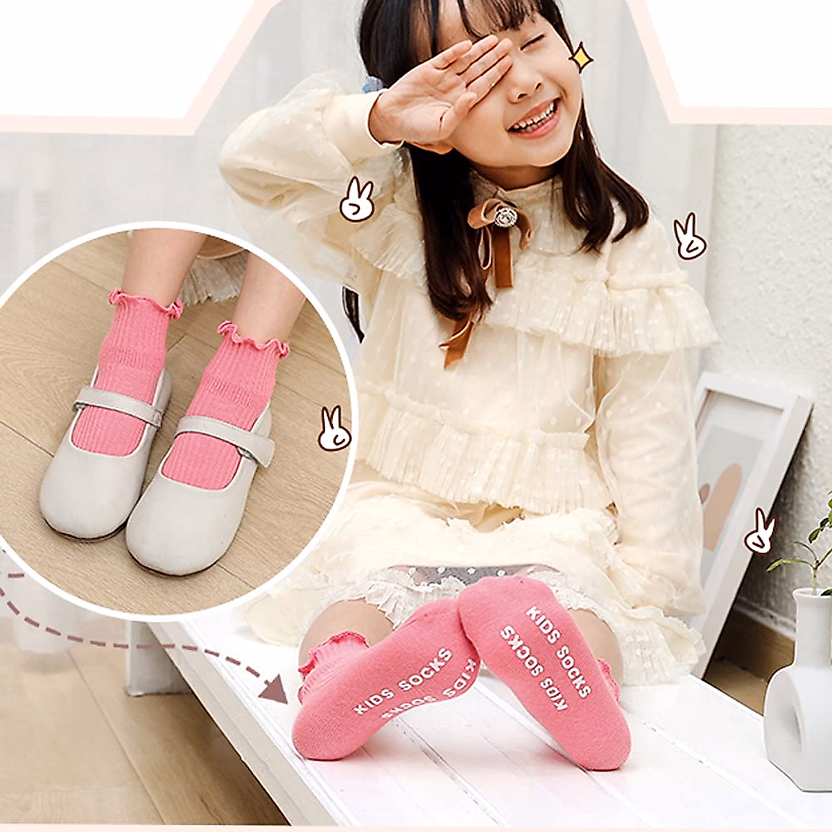 Zumou Toddler Anti Slip Non Skid Socks Little Girls Frilly Ruffle Lace 6 Pairs (1-2T, Frilly 6 Pairs)