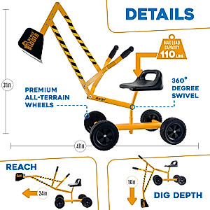 stargo Kids Excavator Toy Sand Digger on Wheels, Steel Sandbox Digger Toys for Boys, Sand Toys Ride On Excavator, Beach Toys