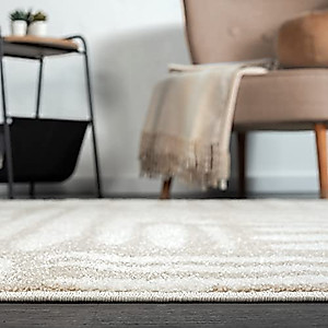 Abani Nuevo Collection Area Rug - Neutral Beige/Cream Abstract Design - 6'x9' - Easy to Clean - Durable for Kids & Pets - Non-Shedding - Medium Pile - Soft Feel - for Living Room, Bedroom & Office