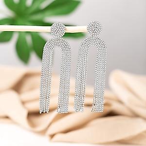 Uacife Silver Elegant Rhinestone Crystal drop Chandelier Long tassel Dangle earrings for Women Girls Bridal Dangling Earring (A-silve-Tassel Crystals Earrings)