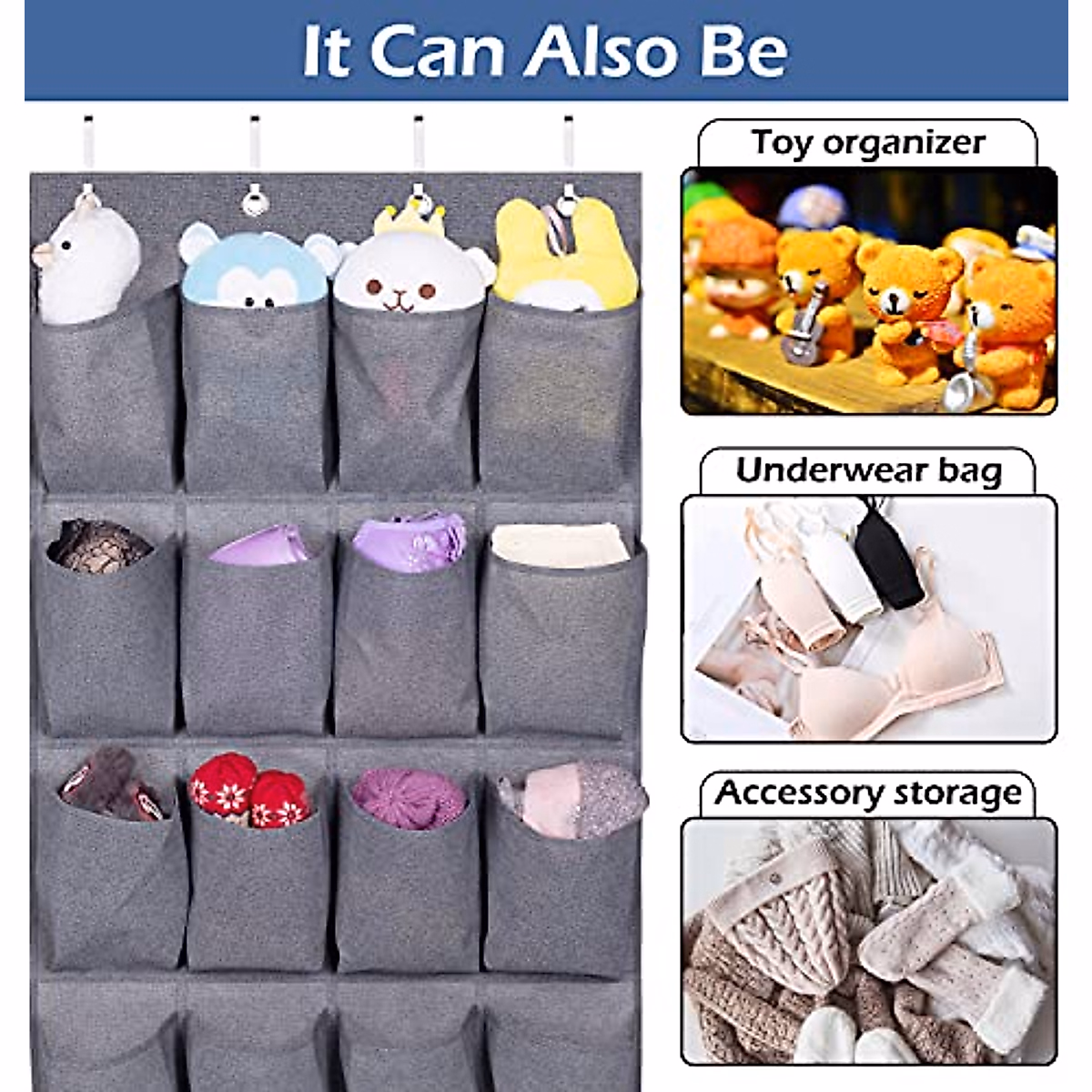 MISSLO Sturdy Fabric Hanging Shoe Organizer Over the Door Shoe Rack 24 Large Pockets Closet Holder Hanger Storage with 4 Metal Hooks for Men Sneakers Women High Heels Slippers
