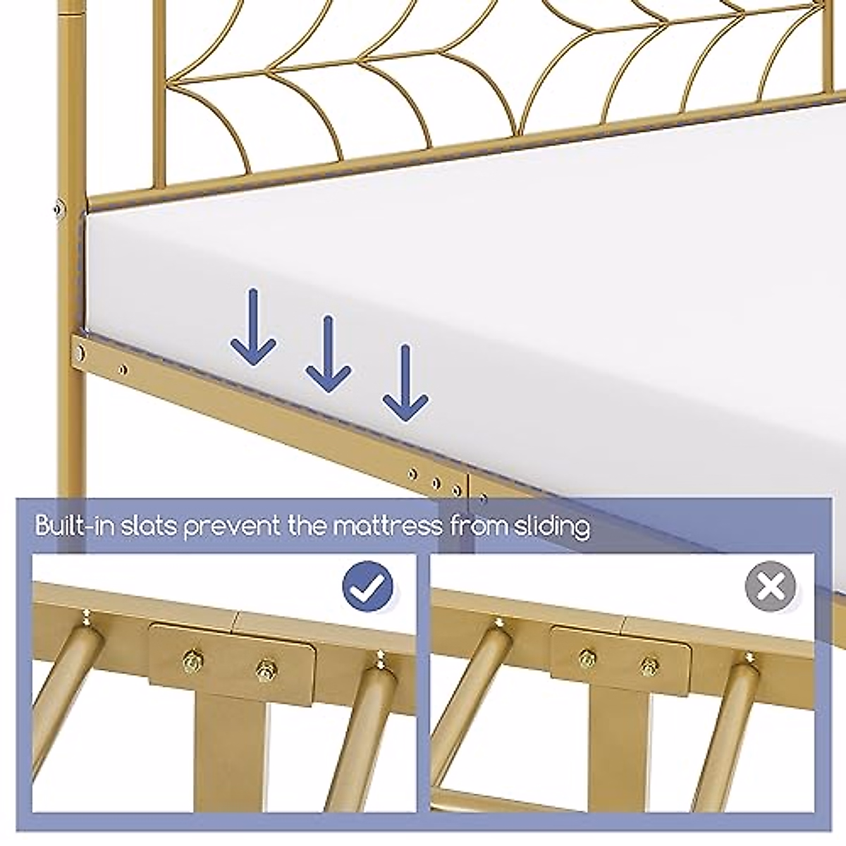 Yaheetech Full Size Bed Frame Metal Platform Bed with Sparkling Star-Inspired Design Headboard, 13 Inch Underbed Storage, No Box Spring Needed, Easy Assembly, Modern, Antique Gold