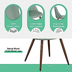 Wonder Comfort Velvet Modern Upholstered Side Dining Chair for Kitchen Living Room with Metal Legs, Green