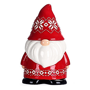 Bico Red Christmas Gnome 11 inch Air Tight Cookie Jar, Handpainted, Dishwasher Safe, Holiday Accent for Kitchen Counter