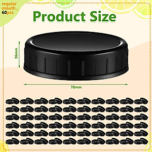 Inbagi 60 Pcs Plastic Canning Jars Lids Bulk Black Mason Jar Lids Reusable Canning Jar Lids Regular Mouth Leakproof Storage Cap with Silicone Ring for Mason Jar Canning Jar and More(70 mm Diameter)