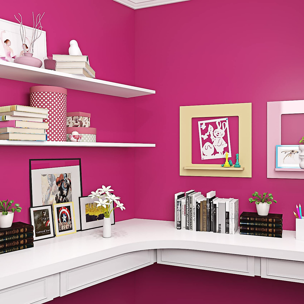 Livelynine Dark Pink Wallpaper Peel and Stick Hot Pink Contact Paper for Cabinets Desk Classroom Dorm Renter Friendly Wall Paper for Girls Bedroom Bathroom Walls Preppy Kids Room Girly 15.8x78.8