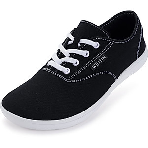 WHITIN Womens Canvas Minimalist Barefoot Sneakers Extra Wide Toe Box Zero Drop Sole Shoes Width Fit Minimus Size 8 8W Minimal Trail Running Black 39