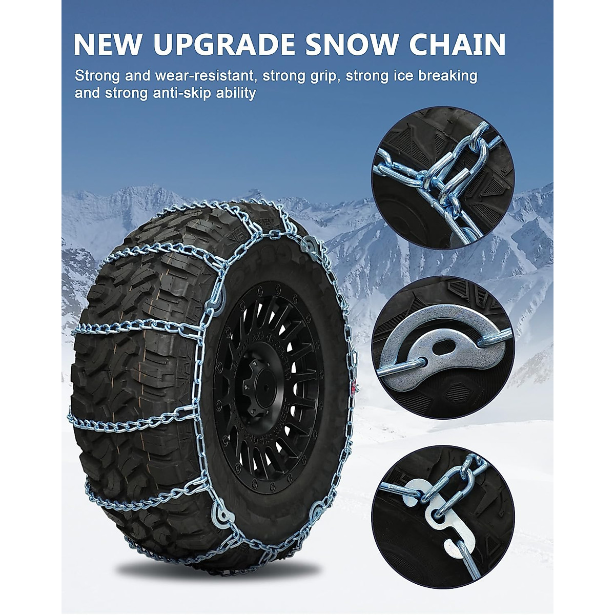 SCITOO QG2228CAM Snow Chains for Car Pickup Trucks SUV,Universal Emergency Tire Traction Chain,Anti-Skid Thickening Tire Chains Width 225 235 245 255 265 275 285 295(15" 16" 17" 18" 19" 20")- Set of 2