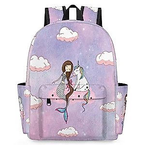 Bardic Backpack for Kids Kindergarten Boys Girls Backpack Metal Double Zipper Lightweight School Bookbag Travel Backpack - Unicorn Mermaid,watercolor