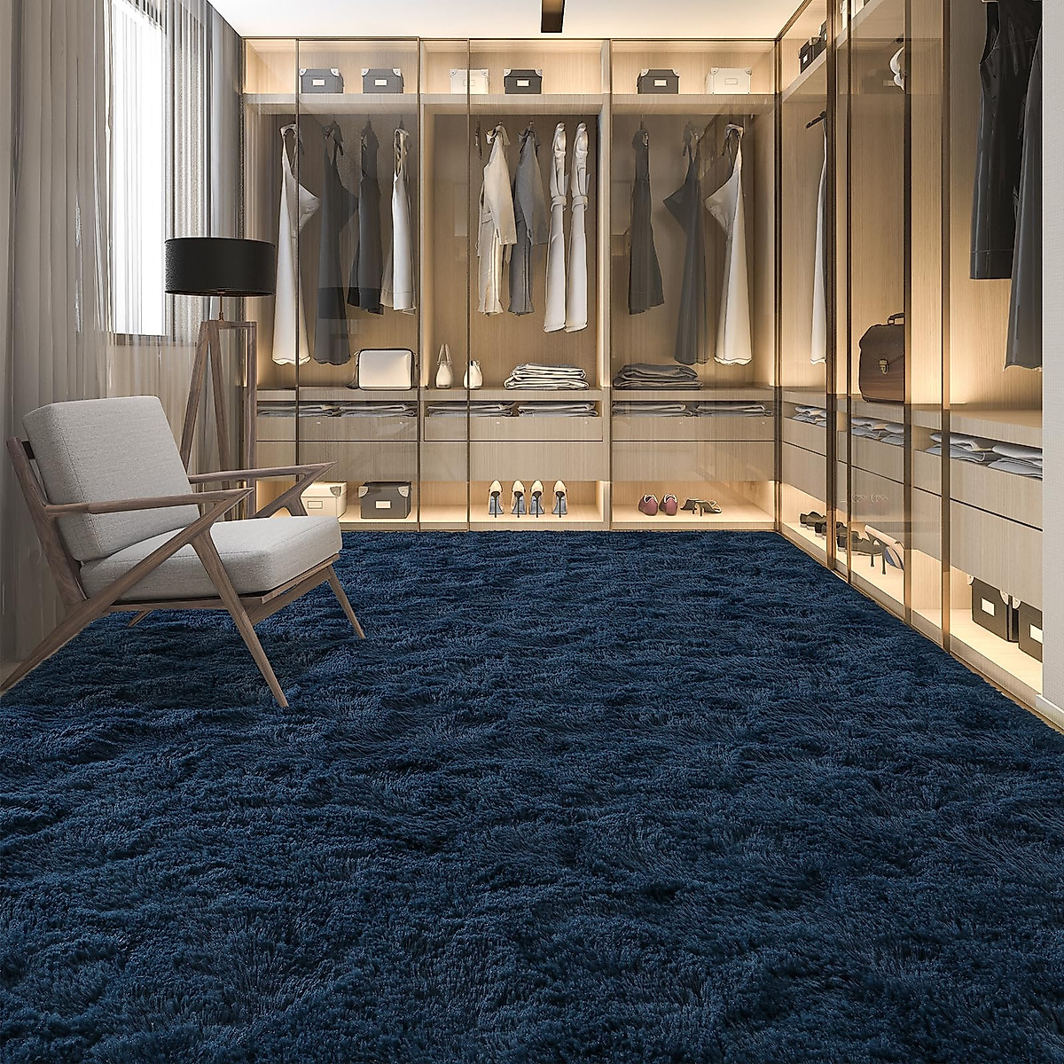 Rtizon Navy Blue Kids Area Rug for Boys Room, 8x10 Feet Royal Dark Blue Shag Fluffy Rugs for Living Room Bedroom Dorm Nursery, Furry Shaggy Carpet for Indoor Teen Home Decor