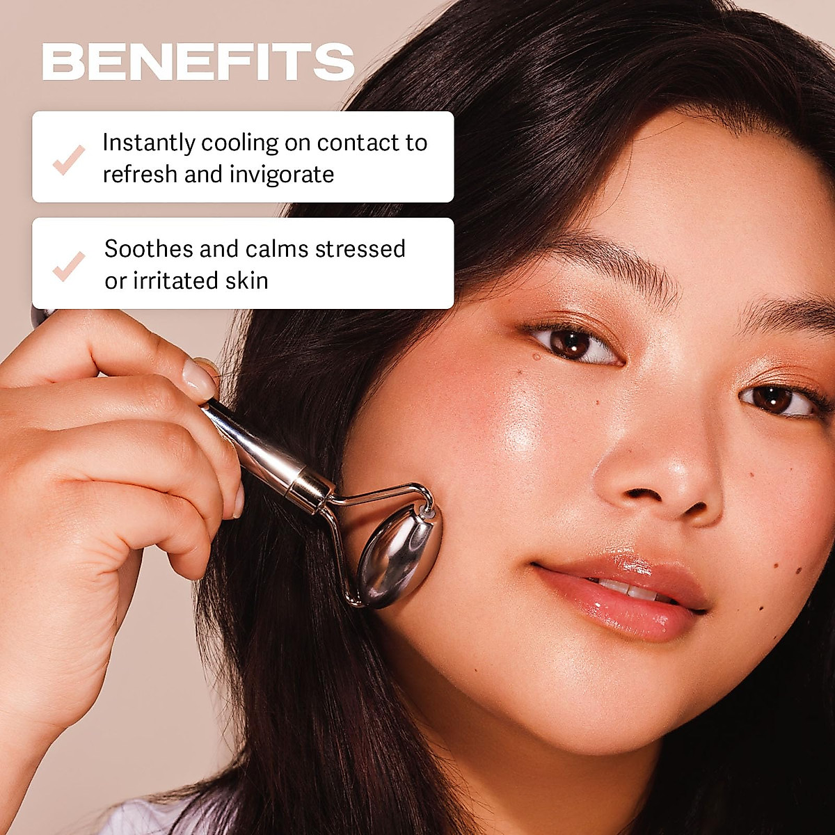 Sacheu Stainless Steel Face Roller - Face and Eye Roller, Metal Face Roller to Help Reduce Puffiness, Cooling Dual Sided Stainless Steel Facial Roller Massager with Travel Pouch