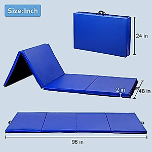 Thick Gymnastics Exercise Mat, 4'x8'x2"Extra Thick High Density Anti-Tear Folding Tumbling Mats Gymnastics for Home, Gym Mat for MMA, Stretching Yoga Cheerleading Martial Arts, Aerobics (Blue)