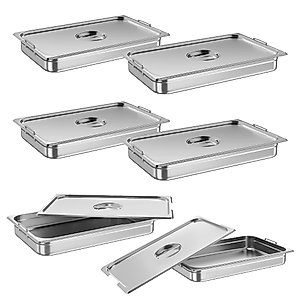 Garvee 6 Pack Full Size Hotel Pan,Commercial Catering Food Pan [NSF Certified][with Handle & Lid] Stainless Steel 2.5 Inch Deep Anti-Jamming Steam Table Pan