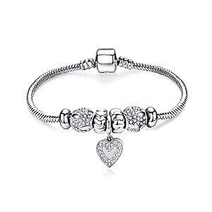 RIMAYZI 14K Gold Plated Charm Bracelet for Women, Women's Charm Symbol Bracelets, Gifts for Mother's Day, Mom, Her, Wife (Platinum Heart)