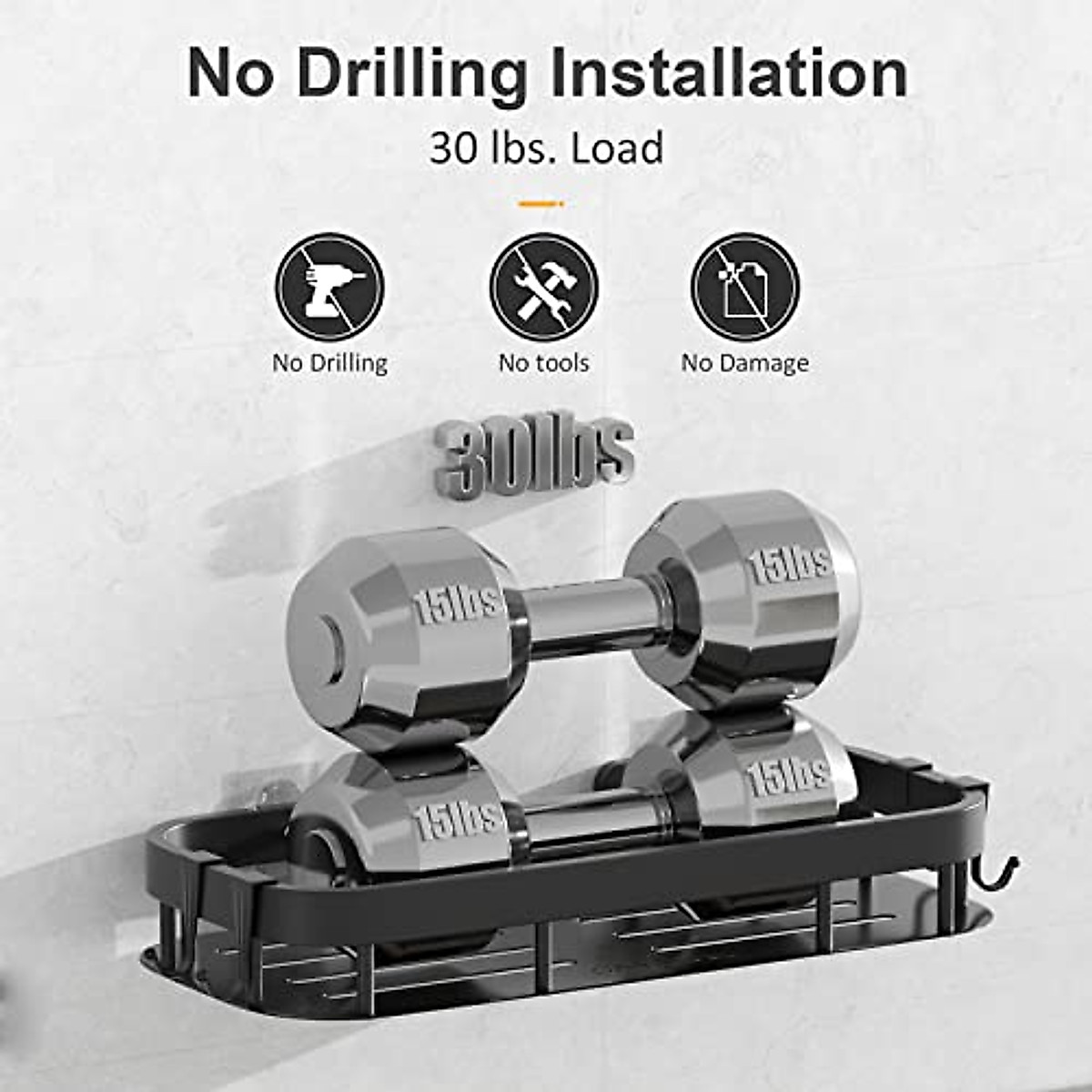 SAYUUM Adhesive Shower Rack, 2-Pack Bathroom Organizer with Storage Cylinder, No Drilling Large Capacity Wall Mounted Shower Caddy with 8 Hooks,Rustproof Organizer Shelf for Shower, Kitchen