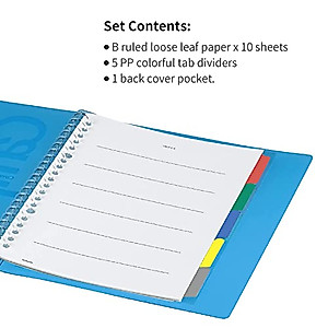 Kokuyo Campus Slide Binder with 5 Tab Dividers, Middle Type, B5, 26 Holes, Up to 100 Sheets, Light Blue, Plus 200 Sheets of Loose-Leaf Paper, Japan Import (RU-P333NLB & NO-S836BT)