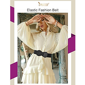 JASGOOD Women Stretchy Belt for Dresses Vintage Elastic Wide Waist Belt, D-Black+White+Brown