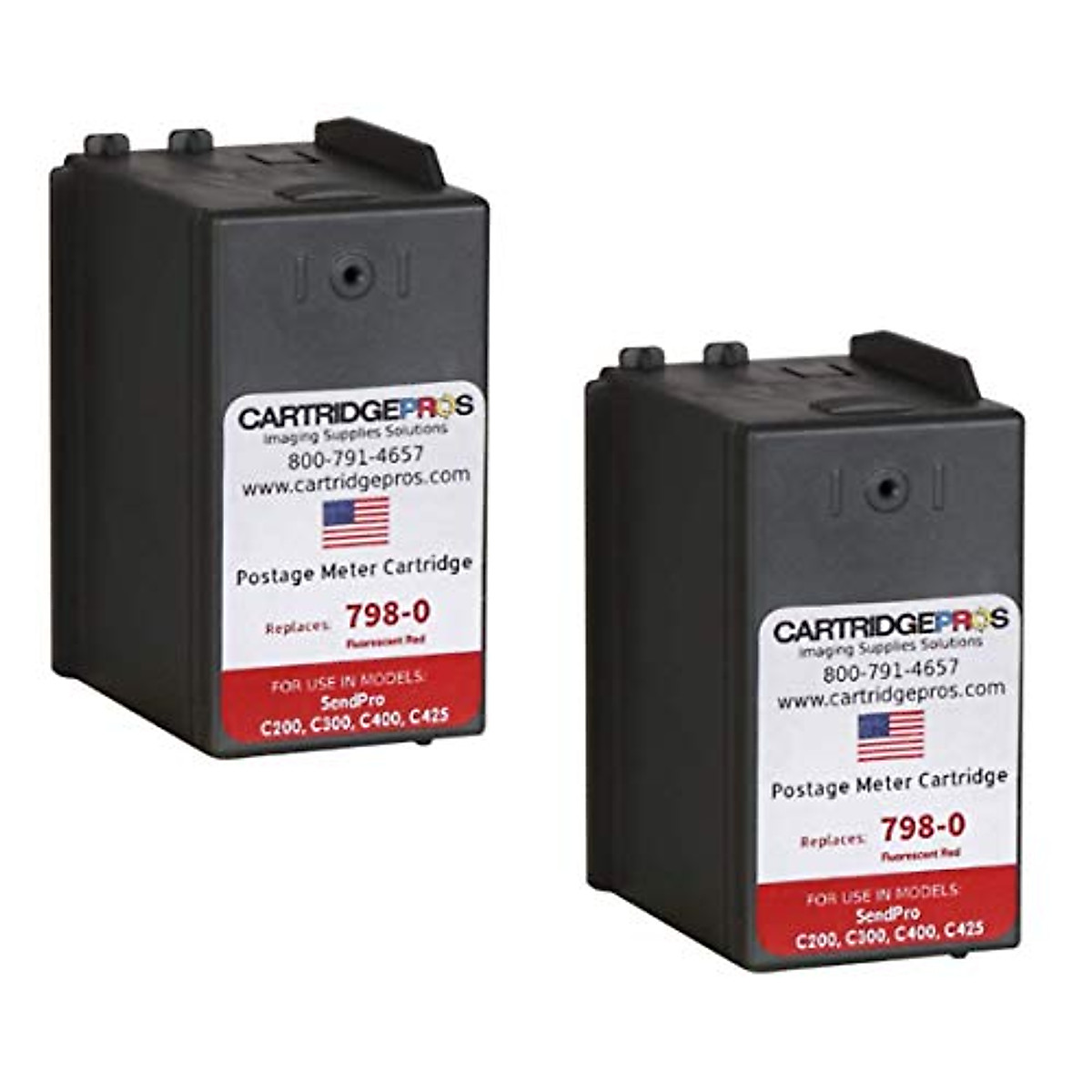 2-Pack Replacement Compatible SL‑798‑0 Ink cartridges for SendPro C200, C300 and C400 Postage Meters. Made in The USA.