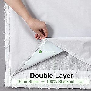 OWENIE White Blackout Curtains 84 inch Length 2 Panel Set, Sheer with 100% Blackout Curtain Liner Thermal Insulated, 3D Jacquard Clip Double Layer Rod Pocket Back Tab Panel Drapes, 2 Panels, 52 x 84
