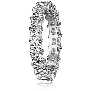 Amazon Essentials Platinum Plated Sterling Silver Ring set with Princess Cut Infinite Elements Cubic Zirconia (7.5 cttw), Size 9, (previously Amazon Collection)