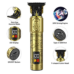 Keasen Professional Hair Trimmer, Hair Clippers for Men Zero Gapped T-Blade Trimmer Cordless Rechargeable Edgers Clippers Baldheaded Zero Gapped Trimmers Grooming Kit IPX5 Waterproof Rechargeable