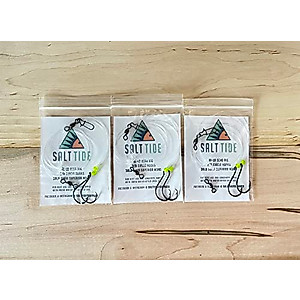 3 Pack '2/0' Bead Rig Surf Fishing Hi-Lo Double Drop Hand-Tied 30LB Mono (Glitter Lime)