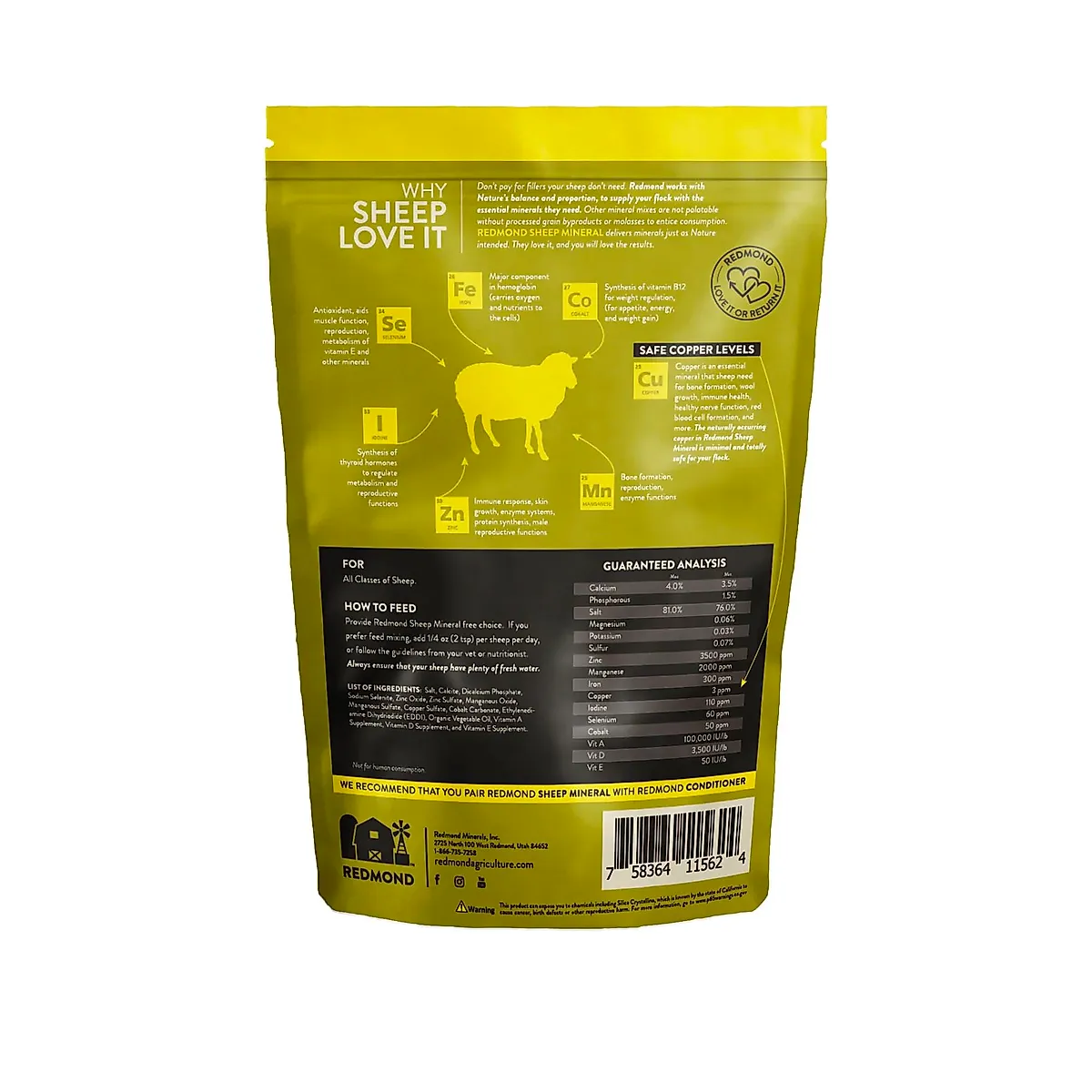 Redmond All Natural Sheep Mineral Supplement - Essential Trace Minerals for Overall Health and Growth Support - 5 lbs