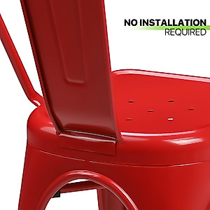 Magshion Metal Dining Chair Stackable Indoor Outdoor Industrial Vintage Chairs 4 Pack Bistro Dining Room Cafe Side Chairs with Back, 18 Inch Red
