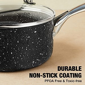 HLFRG Saucepan Set with Lid, Nonstick 2Qt & 3Qt Sauce Pan Set with Lid, Small Pot with Lid, Natural Granite Nonstick Saucepan Set, Small Sauce Pots, Black Pot Set - 2Qt & 3Qt