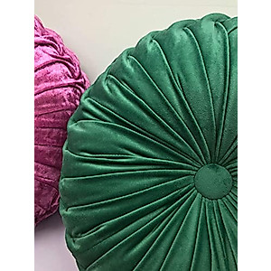 Teieas Round Throw Pillow Velvet Home Decoration Pleated Cushion for Couch Chair Bed Car Emerald Green