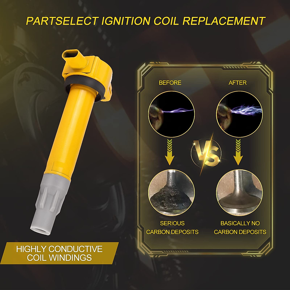 Partselect 6PCS Ignition Coil Pack UF502 4606869AA 4606869AB UF-502 Replacement for 2006-2010 Chrysler 300 Town & Country Sebring Dodge Magnum Charger Nitro Avenger Challenger 2.7L 3.5L 4.0L V6