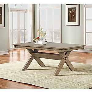 Roundhill Furniture Raven Wood 6-Piece Set, Extendable Trestle Dining Table with 4 Chairs and Bench, Glazed Pine Brown