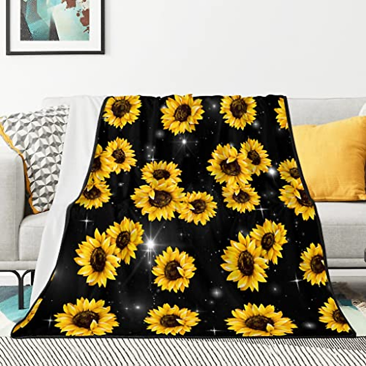 Sunflower Blanket Soft Warm Plush Blankets Flower Plant Throw Blanket for Adults Kids Bed Sofa Office 60"x50"