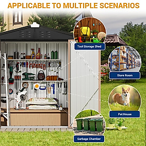 VONZOY 6'x4' Outdoor Storage Shed with Singe Lockable Door,Galvanized Metal Shed Suitable for The Garden,Tiny House Storage Sheds Outdoor for Backyard Patio Lawn，Brown