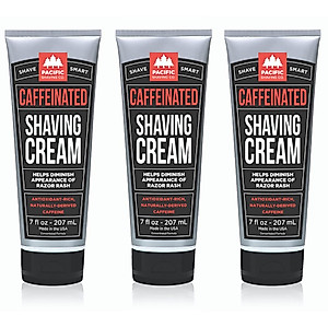 Pacific Shaving Company Caffeinated Shaving Cream - Shea Butter + Spearmint Antioxidant Shaving Cream with Caffeine - Clean Formula for a Hydrating + Irritation-Free Shave (7 Oz, 3 Pack)